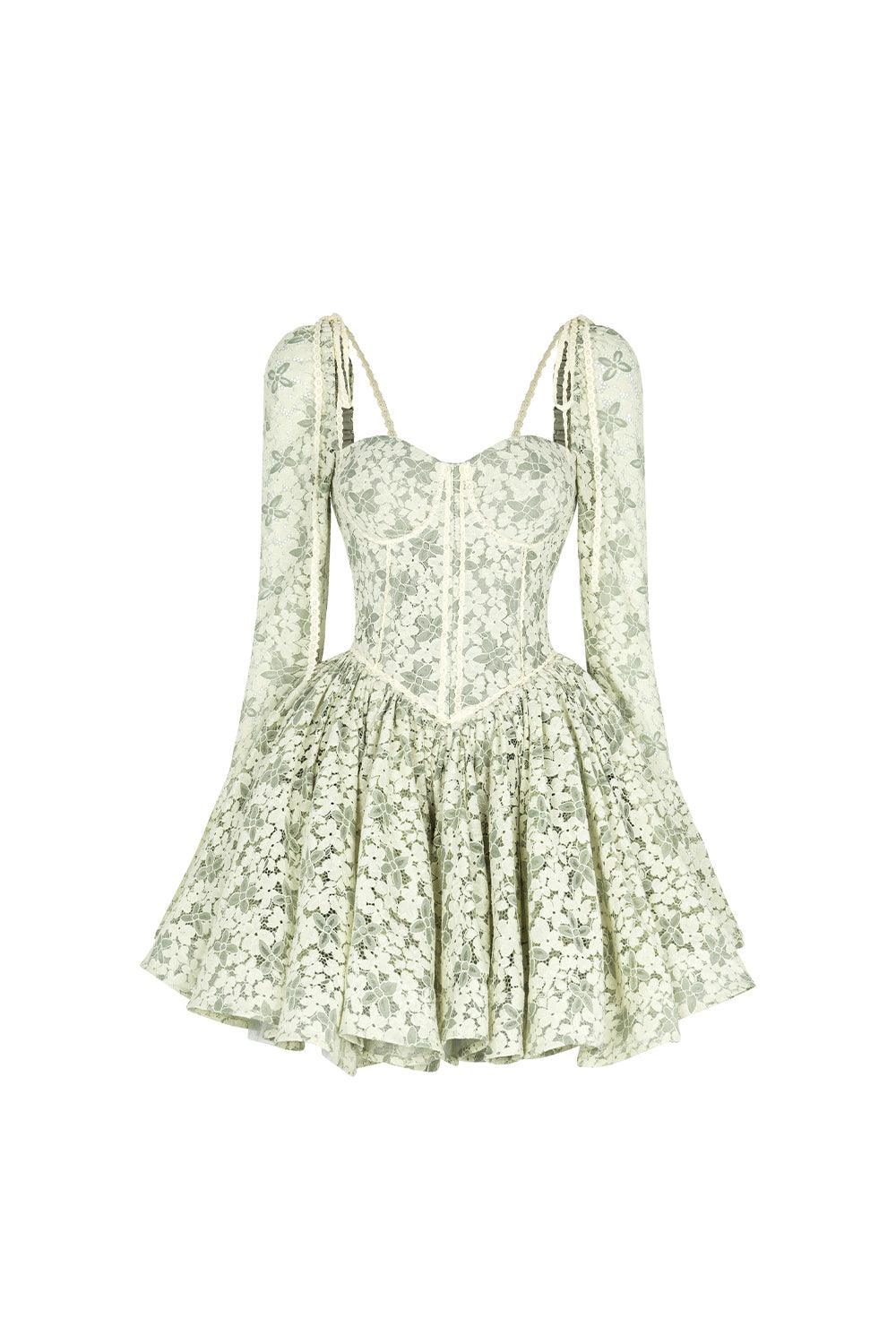 Women's Clover Fit and Flare Semi-Heart Neck Mesh Lace Mini Dress XS/S ...