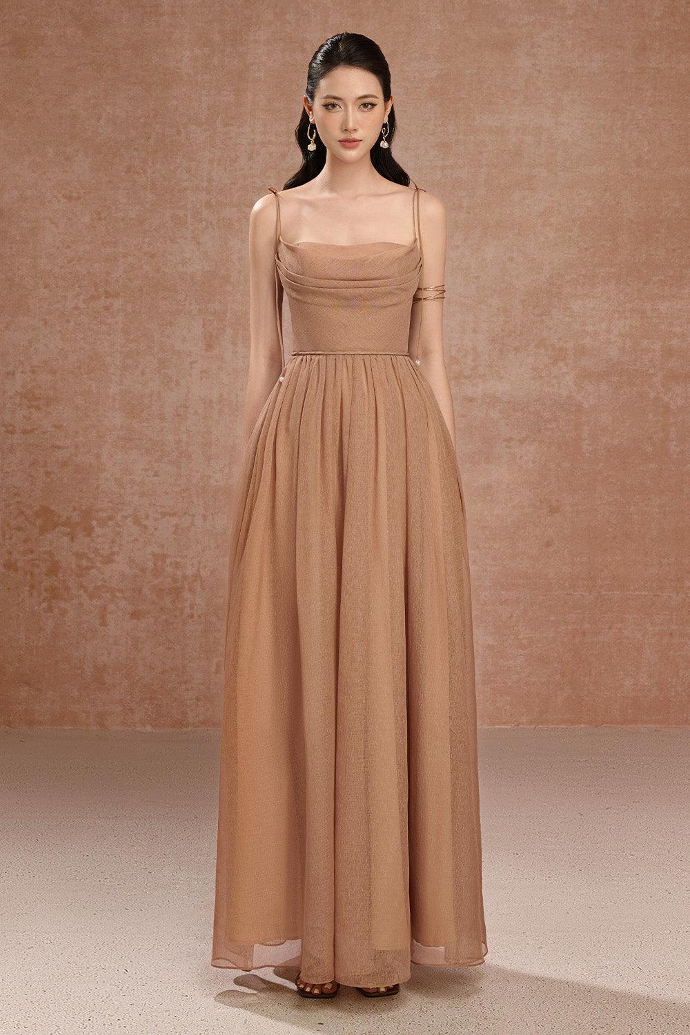 Women's Daisye A-line Cowl Neck Organza Maxi Dress XS/S/M/L/XL Brown ...