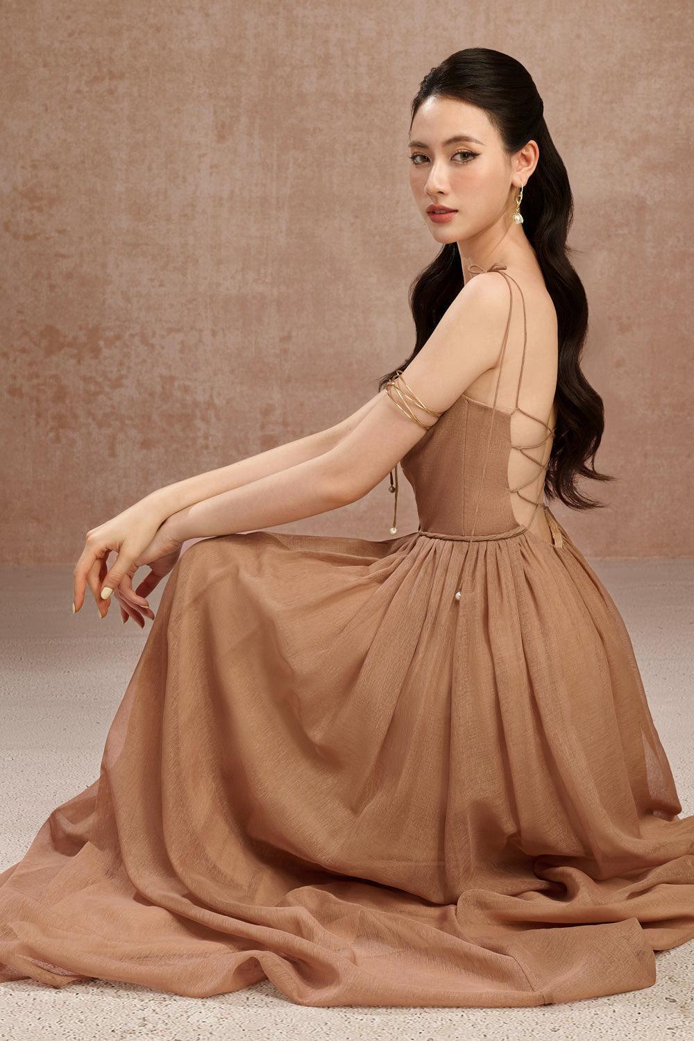 Women's Daisye A-line Cowl Neck Organza Maxi Dress XS/S/M/L/XL Brown ...
