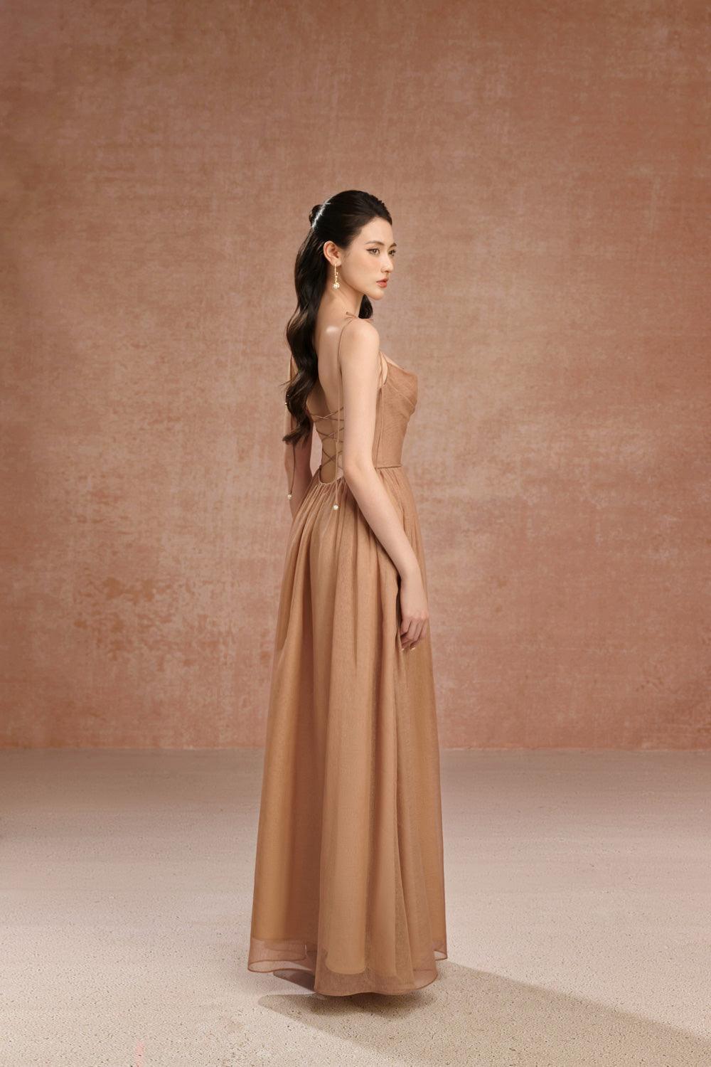 Women's Daisye A-line Cowl Neck Organza Maxi Dress XS/S/M/L/XL Brown ...