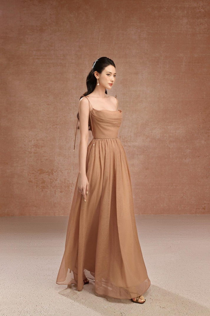 Women's Daisye A-line Cowl Neck Organza Maxi Dress XS/S/M/L/XL Brown ...