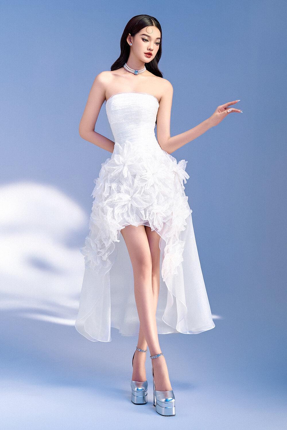 Women's Dania Strapless Flower Applique Polyester Spandex High-low ...