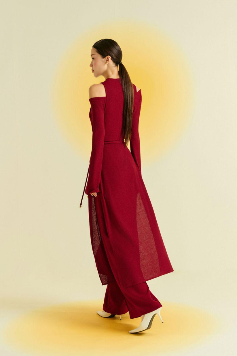 Women's Diep Sheath Cold Shoulder Sleeved Wool Calf Length Ao Dai S/M/L ...