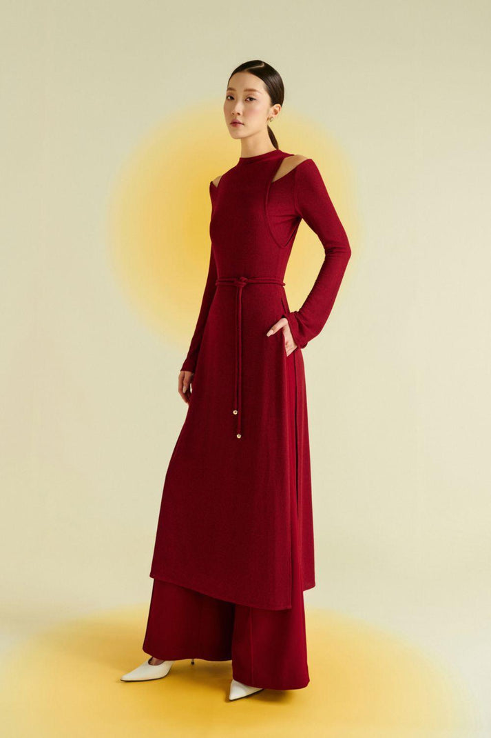 Women's Diep Sheath Cold Shoulder Sleeved Wool Calf Length Ao Dai S/M/L ...