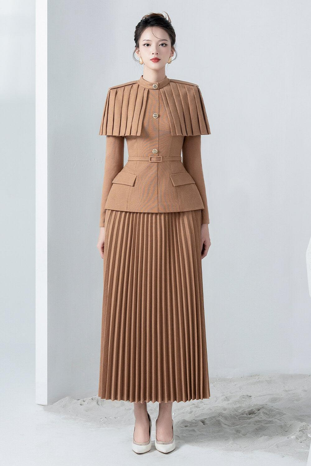 Women's Dolly Peplum Cape Shoulder Polycotton Jacket XS/S/M/L/XL Brown ...