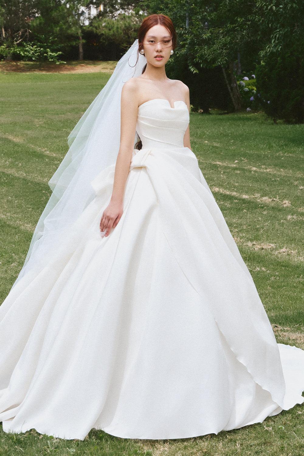 Women's Elvina Ball Gown Draped Organza Floor Length Dress S/M/L Ivory ...