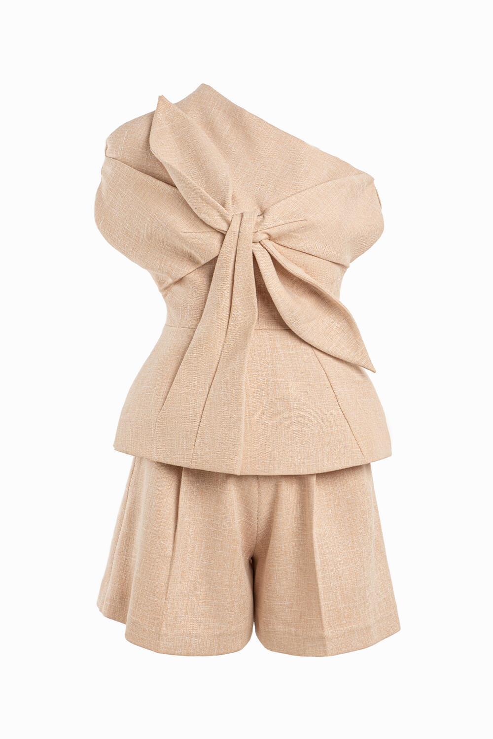 Women's Erica Flared Twisted Linen Silk Set S/M/L Beige MEAN BLVD