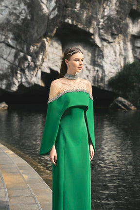 Women's Escapade A-line Cape Sleeved Velvet Floor Length Set XS/S/M/L ...