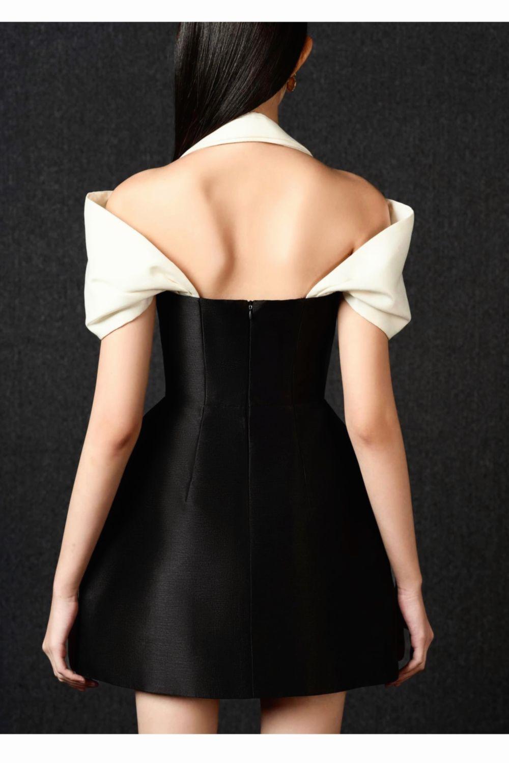 Women's Esma A-line Halter Neck Taffeta Mini Dress XS/S/M/L Black MEAN BLVD