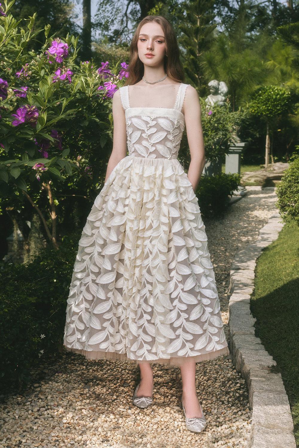 Women's Fae A-line Square Neck Lace Midi Dress XS/XS/S/M/L/XL/Customize ...