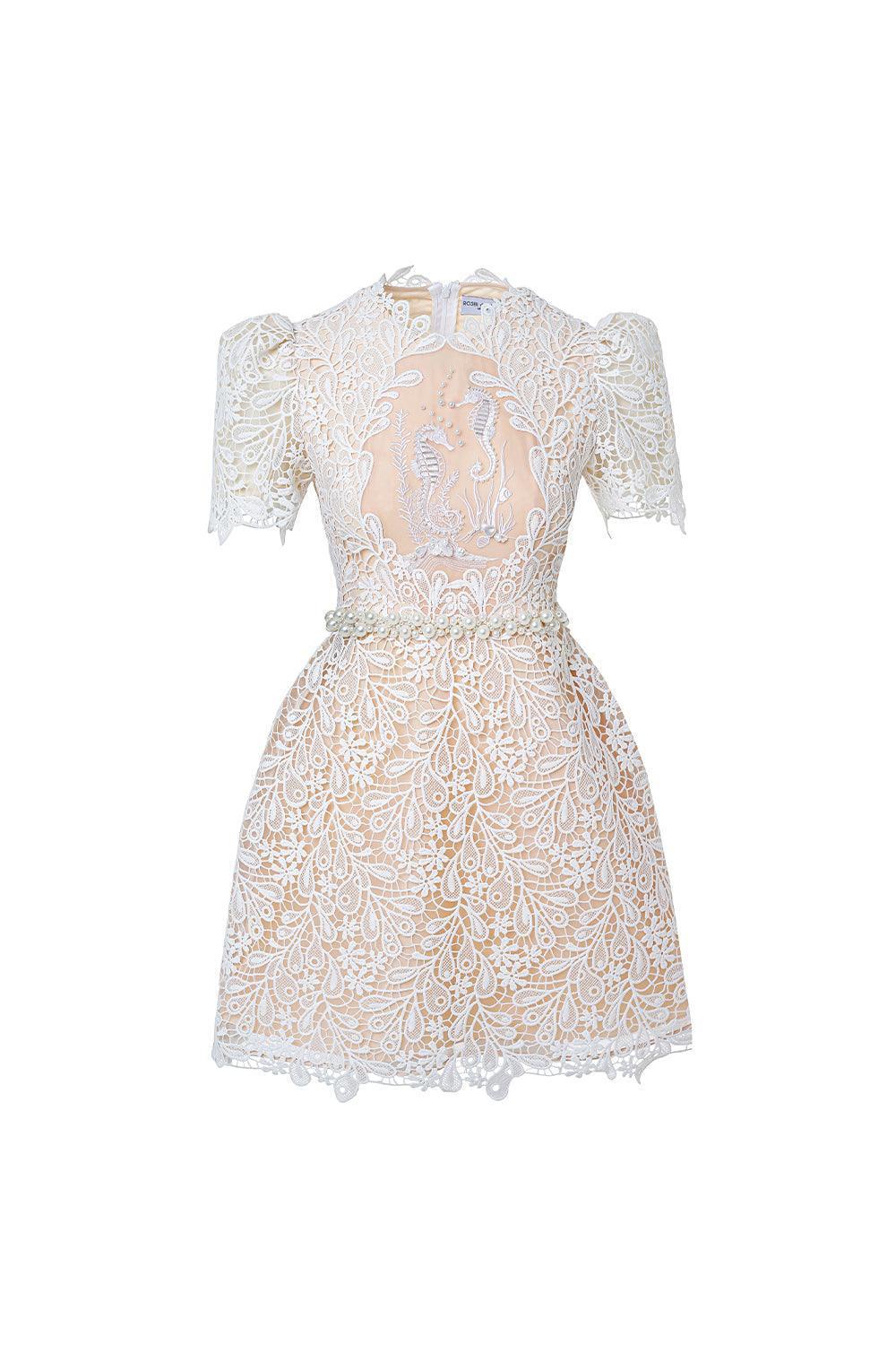 Women's Fiona A-line Puffy Sleeved Lace Mini Dress S/M/L White MEAN BLVD