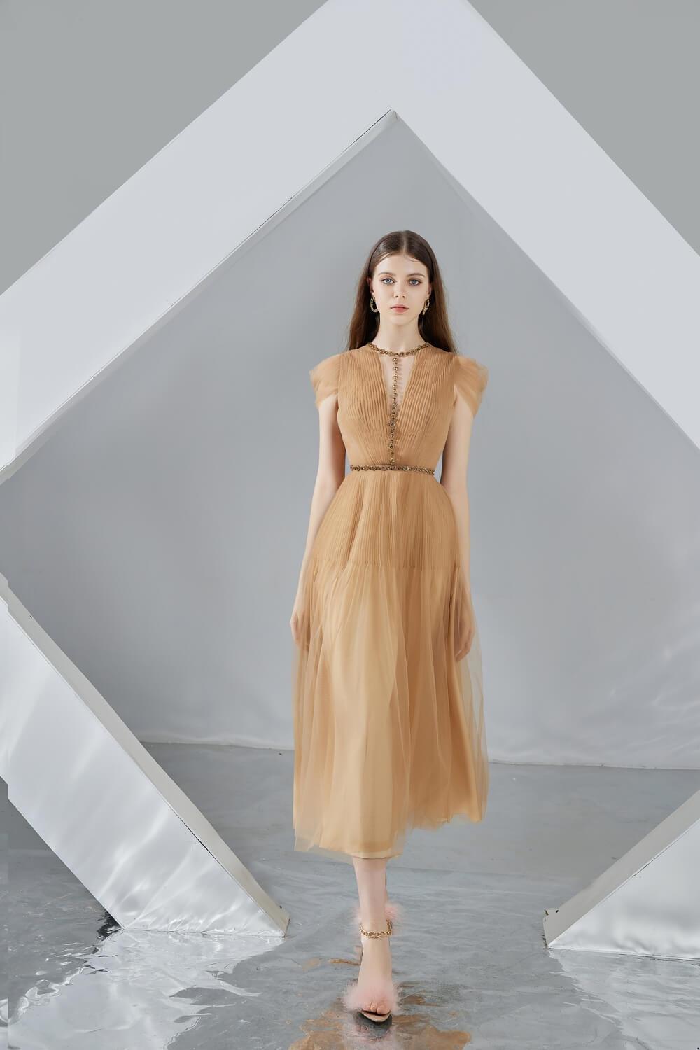 Women's Florence A-line Puffy Sleeved Organza Midi Dress XS/S/M/L/XL ...
