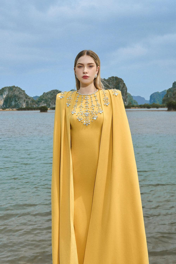 Women's Gabrielle Sheath Cape Sleeved Satin Maxi Set XS/S/M/L/XL/XXL ...