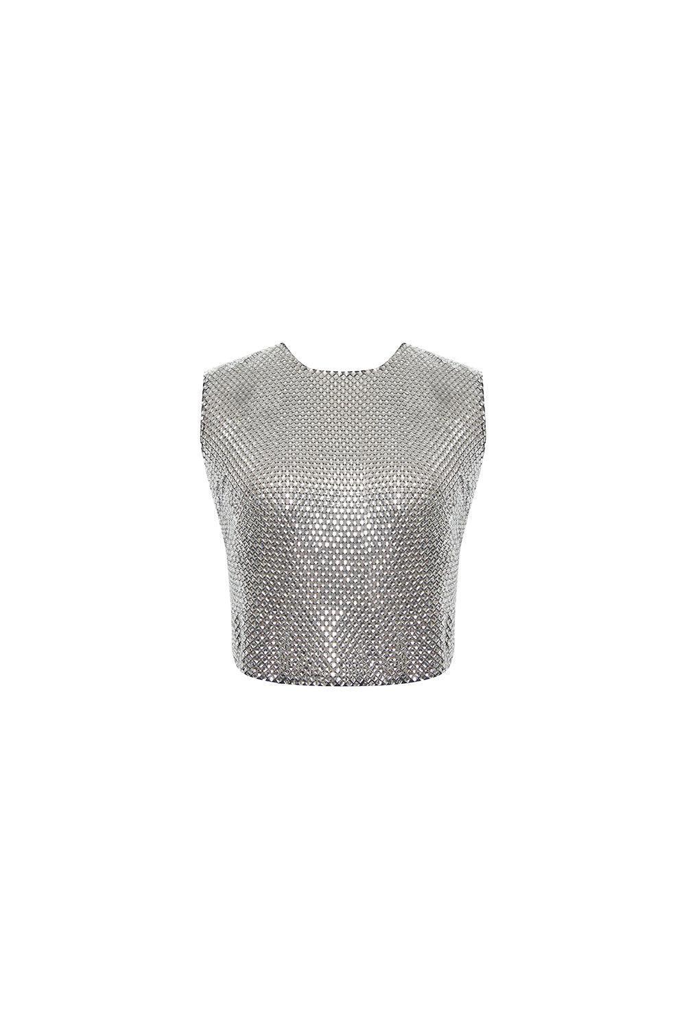 Women's Galila Cropped Sleeveless Mesh Top XS/S/M/L Silver MEAN BLVD