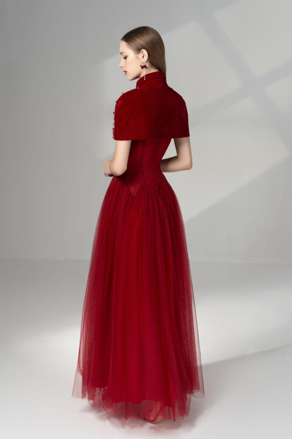 Women's Gemini Drop Waist Cape Shoulder Mesh Maxi Set XS/S/M/L/XL Red ...