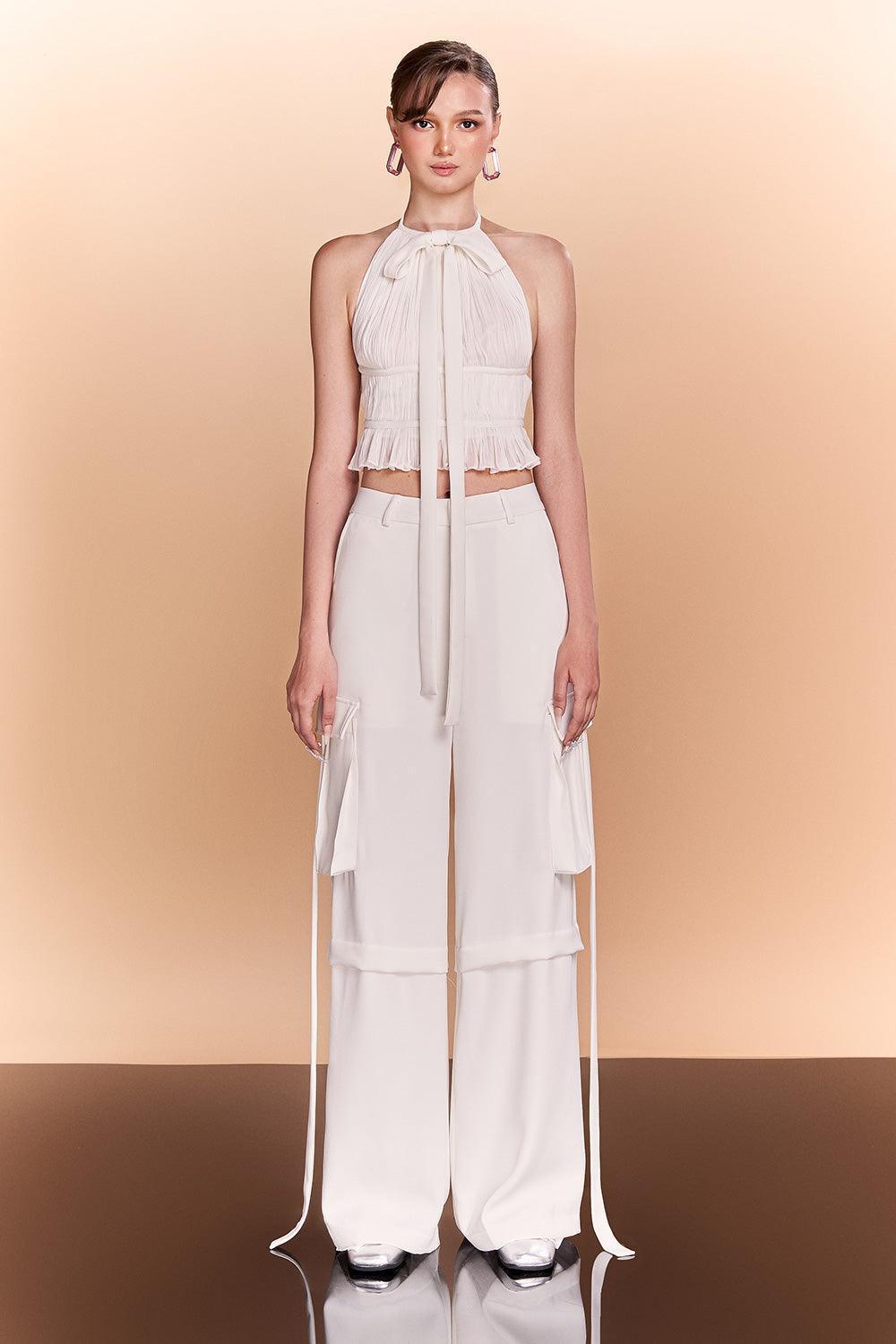 Women's Genesis Gathered Halter Neck Chiffon Top Customize White MEAN BLVD