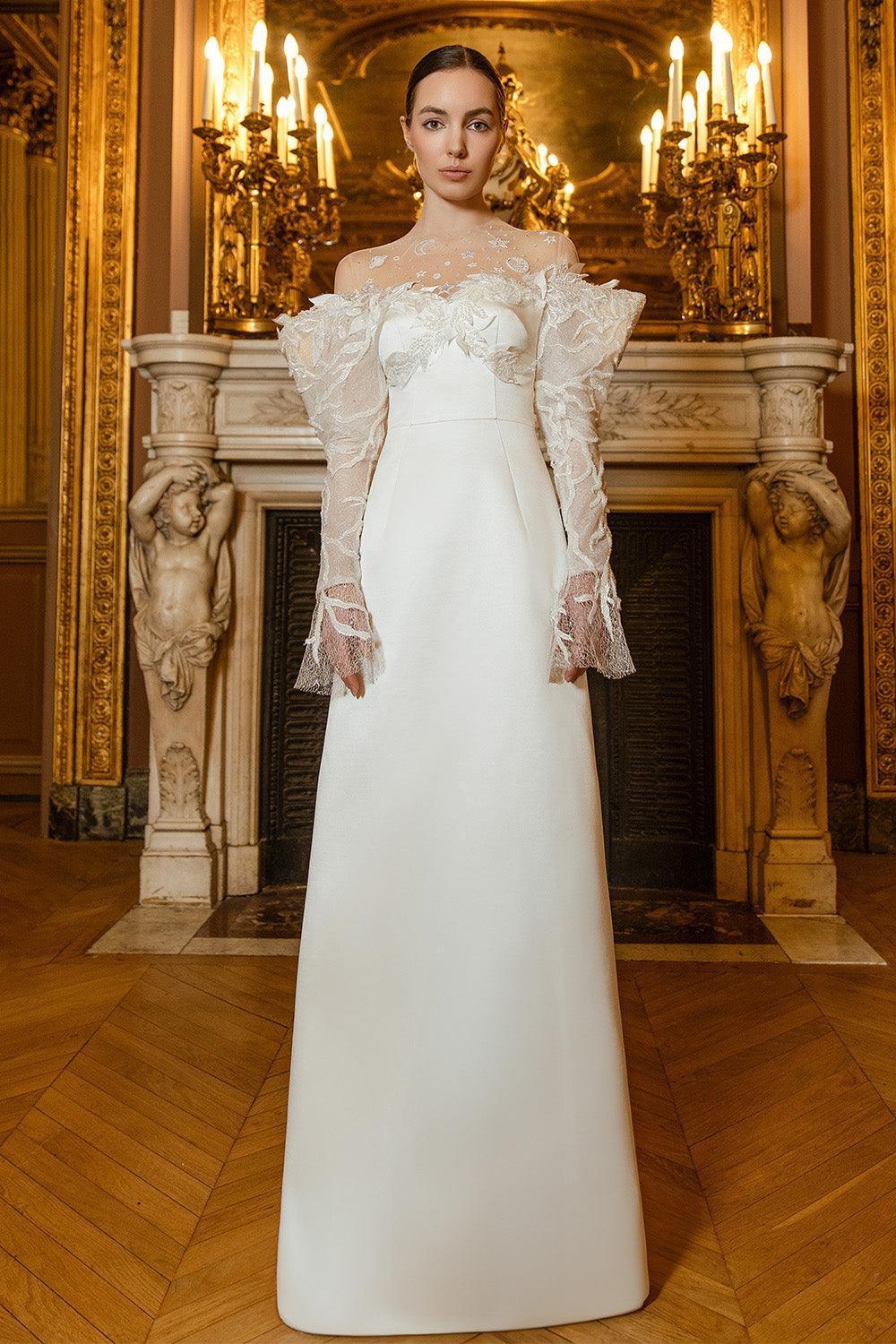 Women's Gratified A-line Illusion Neck Taffeta Silk Floor Length Dress ...