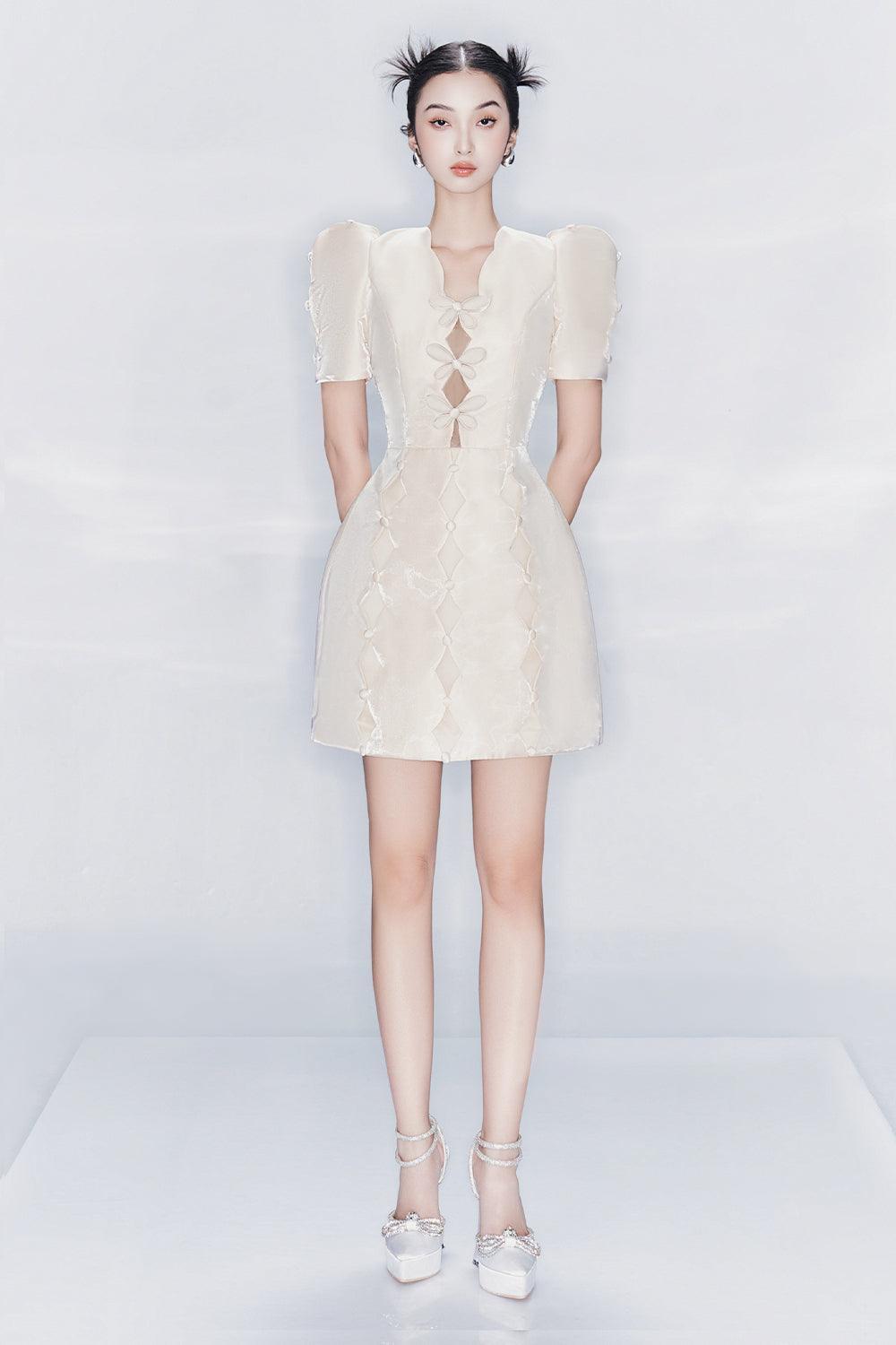 Women's Griffith A-line Puffy Sleeved Taffeta Mini Dress S/M/L Beige ...