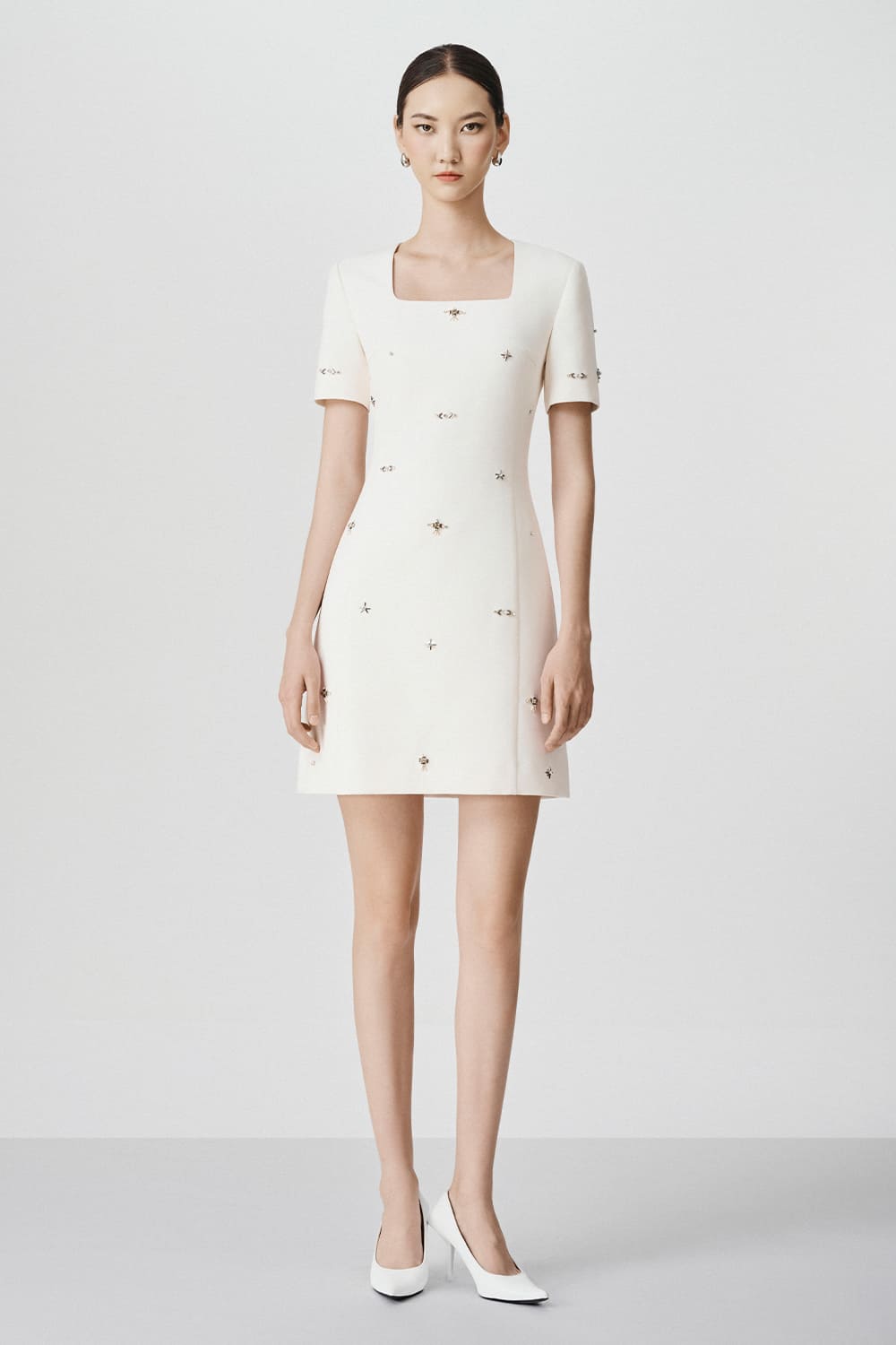 Women's Thalia A-line Bead Wool Mini Dress XS/S/M/L/Customize White ...