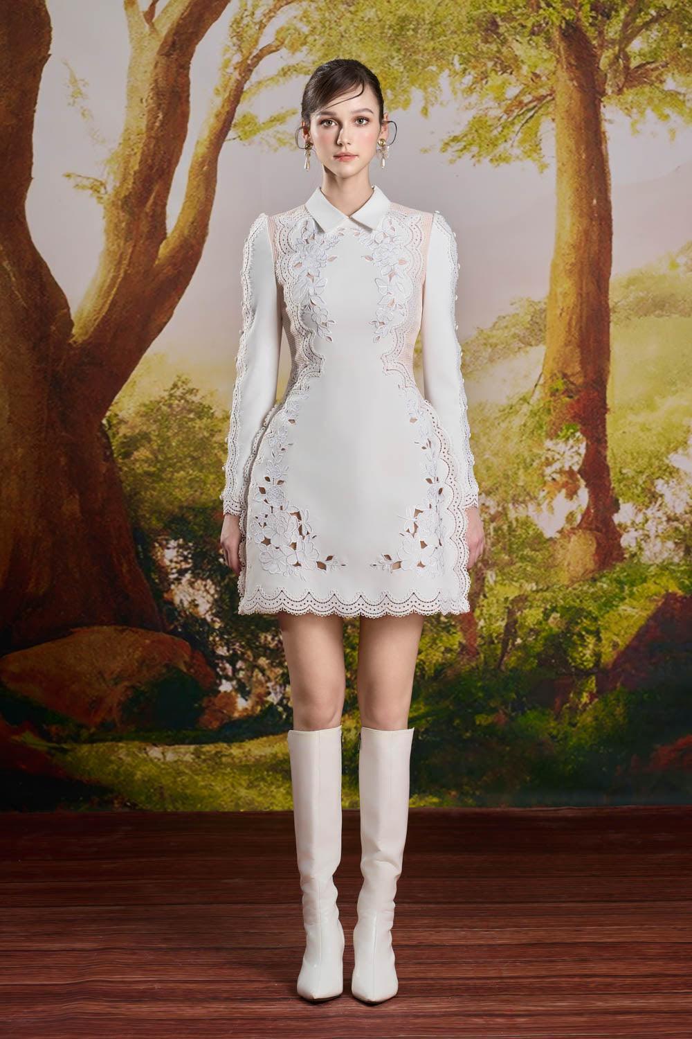 Women's Hailey A-line Collared Neck Polycotton Mini Dress S/M/L White ...