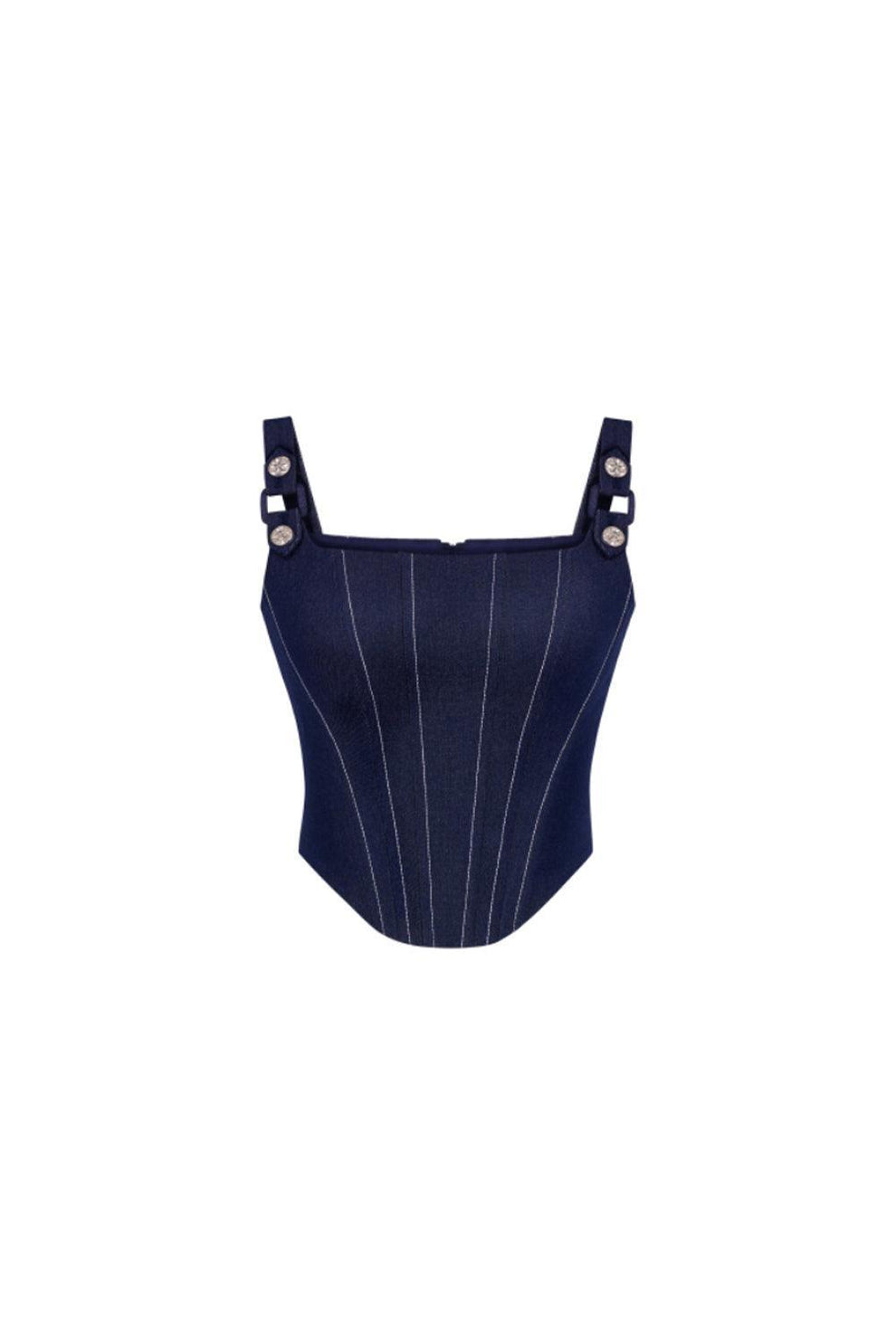 Women's Havana Bodycon Square Neck Denim Crop Top S/M/L Dark Blue MEAN BLVD