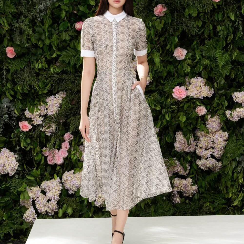 Women's Haven Flared Folded Collar Cotton Lace Midi Dress XS/S/M/L Grey ...
