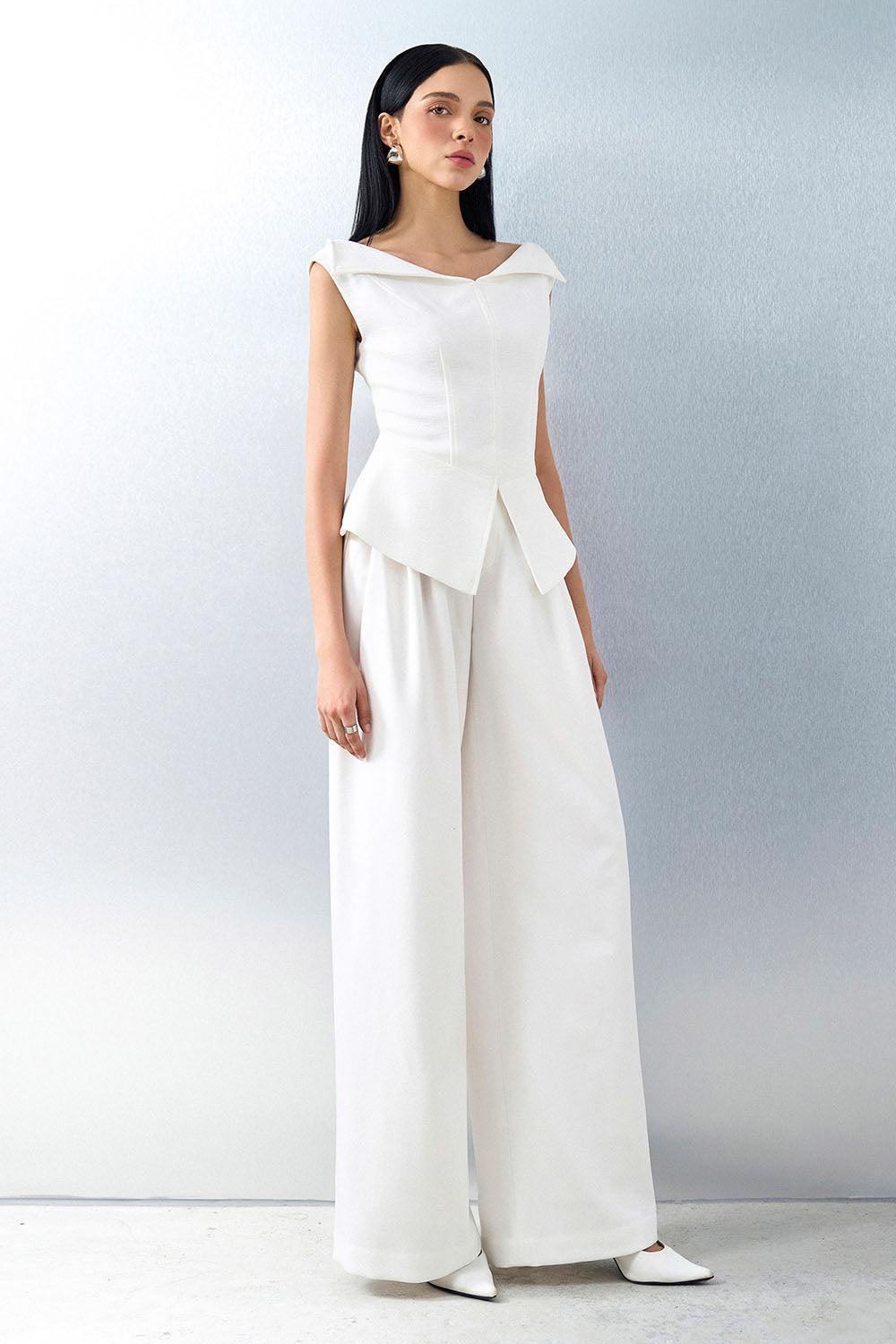 Women's Hira A-line V-Neck Crepe Top S/M/L/XL White MEAN BLVD