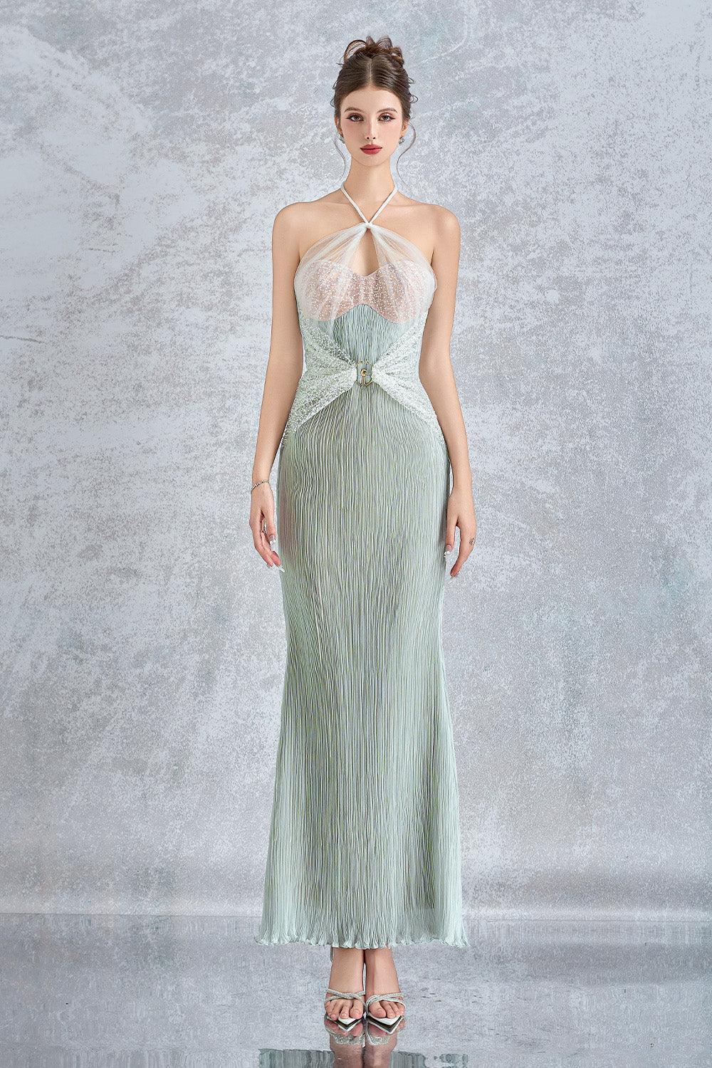 Women's Iridella Halter Cut-Out Silk Lace Ankle Length Dress S/M/L ...