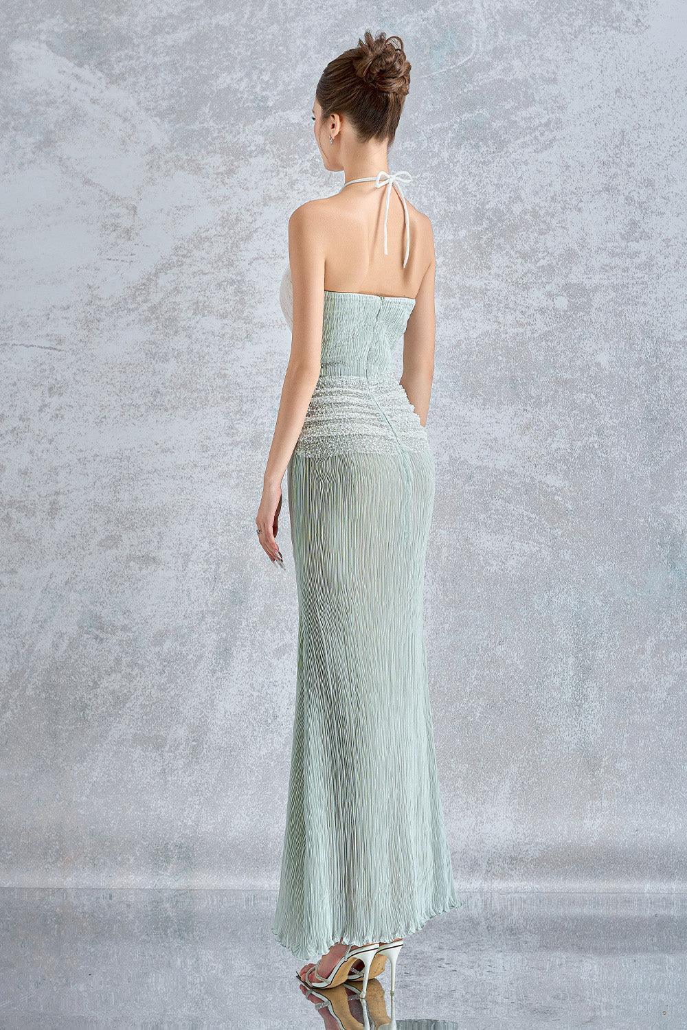 Women's Iridella Halter Cut-Out Silk Lace Ankle Length Dress S/M/L ...