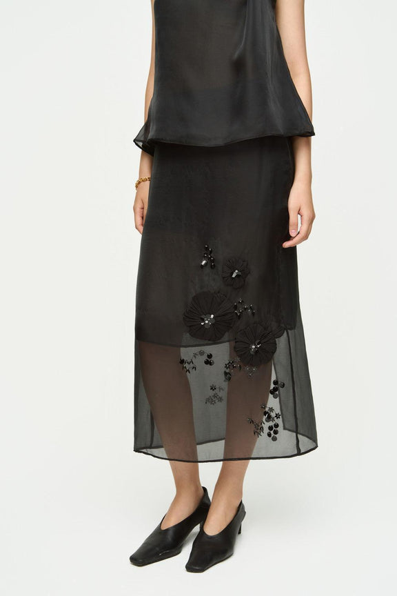 Women's Iris Straight Back Slit Chiffon Midi Skirt S/M/L Grey/Black ...