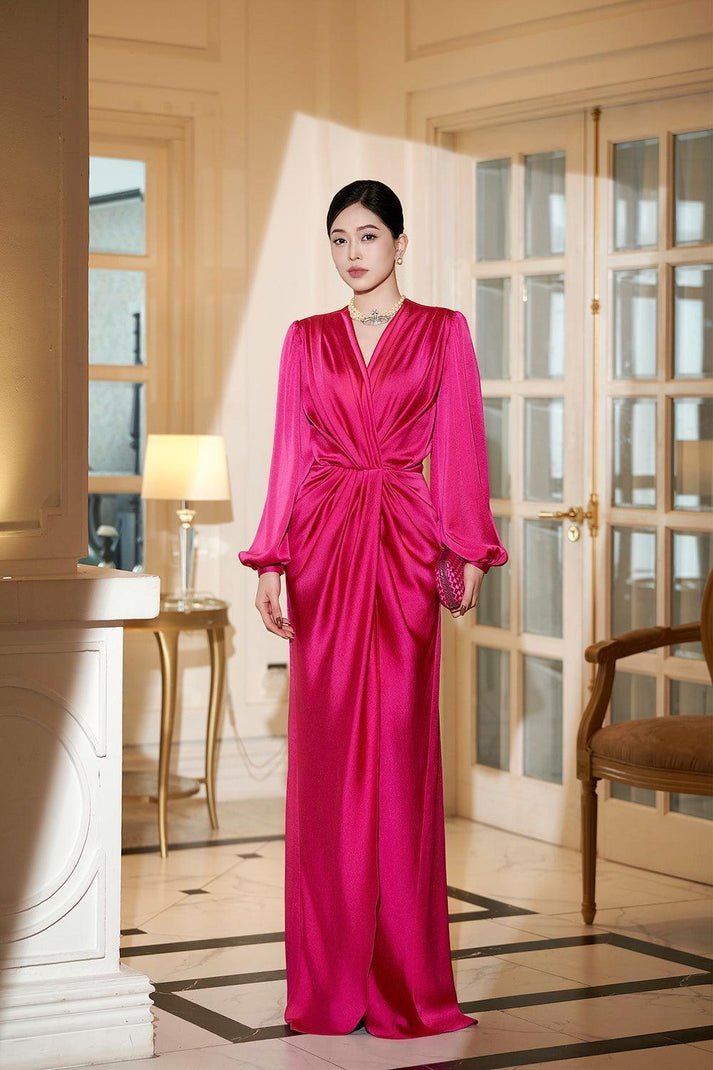 Women's Isabel A-line Draped Satin Maxi Dress S/M/L/XL White/Pink ...