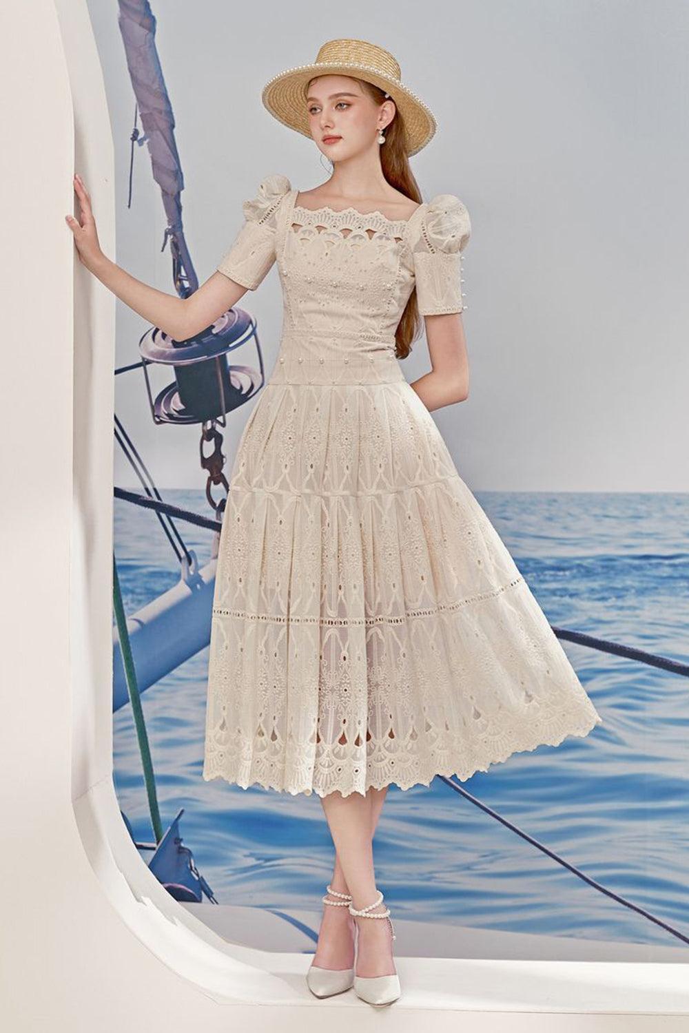 Women's Isabella A-line Leg Of Mutton Sleeved Lace Midi Dress S/M/L ...