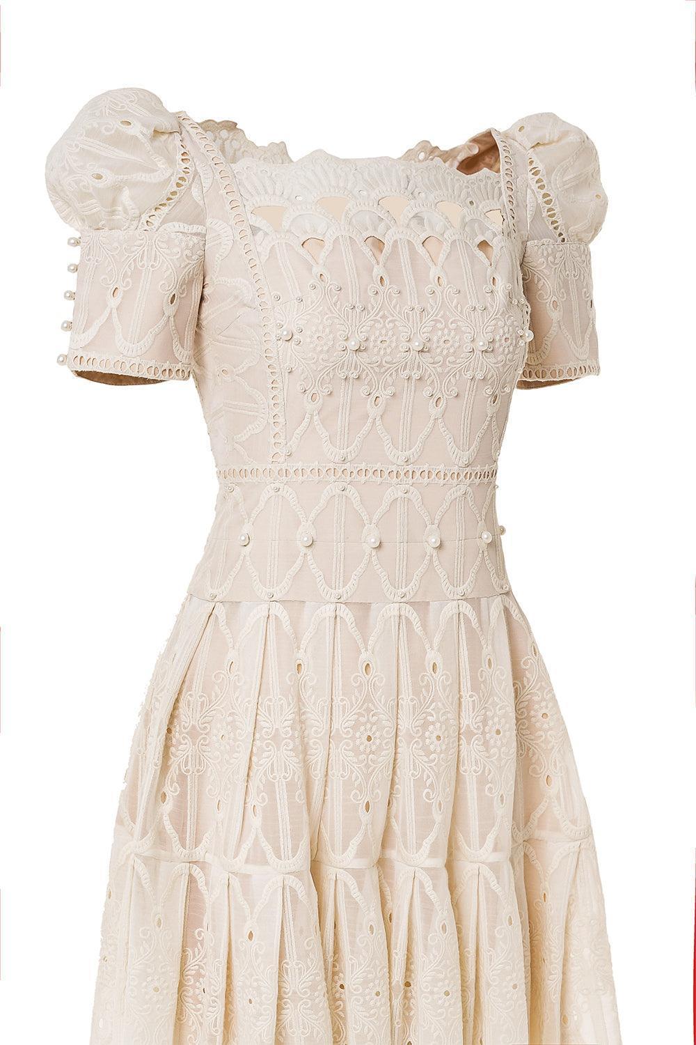 Women's Isabella A-line Leg Of Mutton Sleeved Lace Midi Dress S/M/L ...