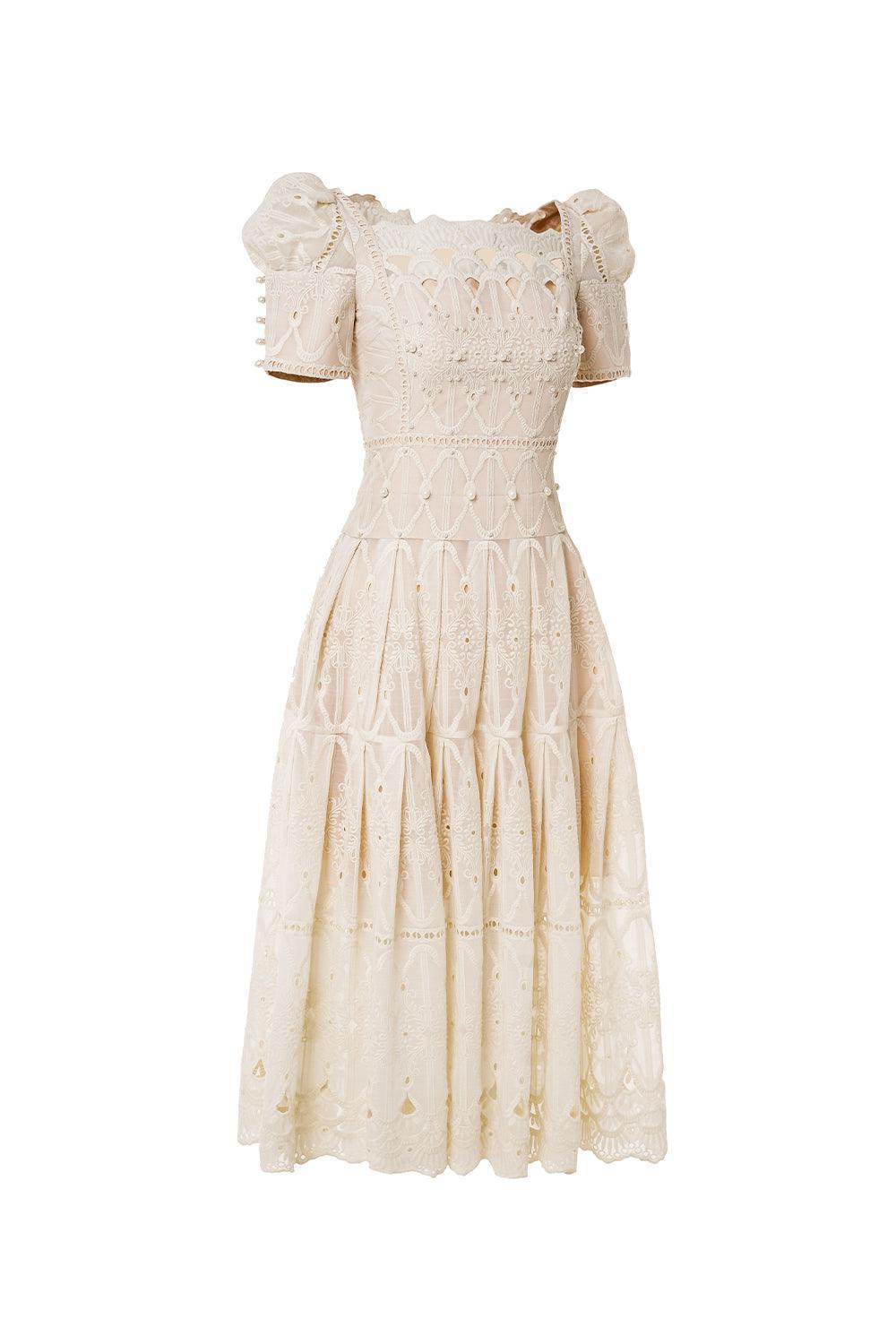 Women's Isabella A-line Leg Of Mutton Sleeved Lace Midi Dress S/M/L ...