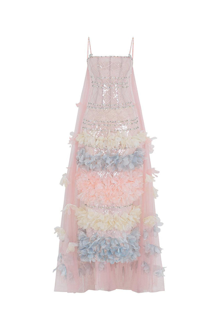 Women's Issabella Sheath Ruffle Layer Mesh Sequin Maxi Dress XS/XS/S/M ...