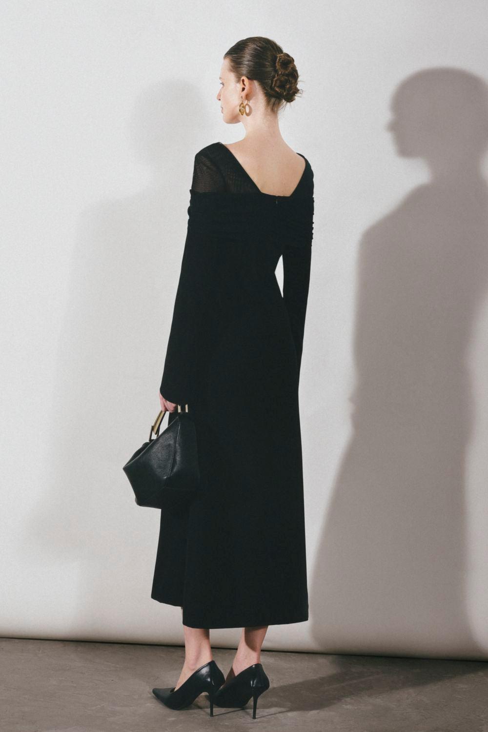 Women's Jream Sheath Long Sleeved Satin Crepe Midi Dress S/M/L Black ...