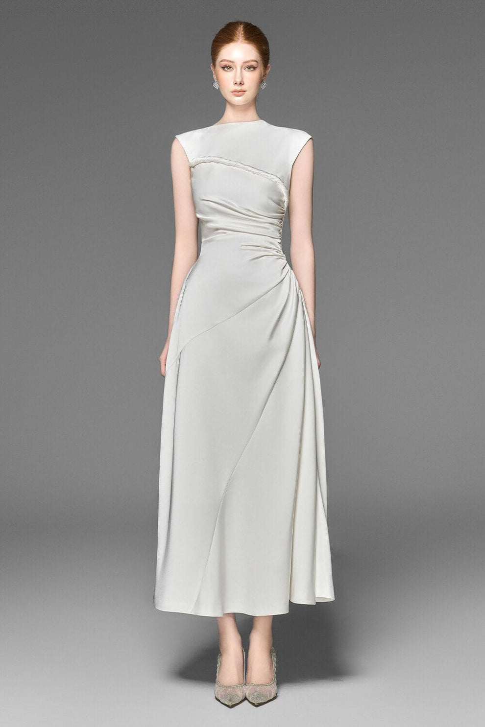 Women's Lexie A-line Draped Silk Blend Midi Dress XS/S/M/L/XL Beige ...