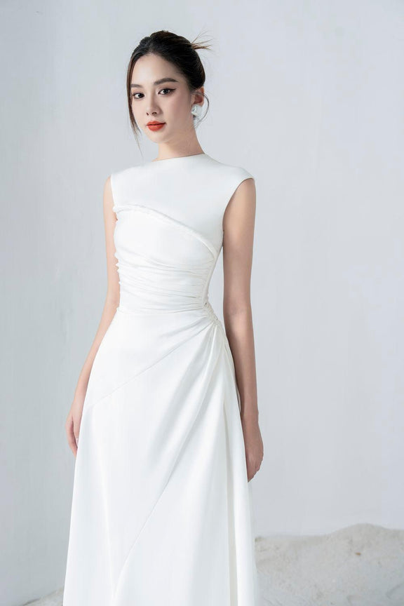 Women's Lexie A-line Draped Silk Blend Midi Dress XS/S/M/L/XL Beige ...