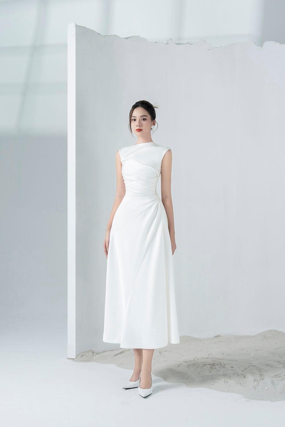 Women's Lexie A-line Draped Silk Blend Midi Dress XS/S/M/L/XL Beige ...