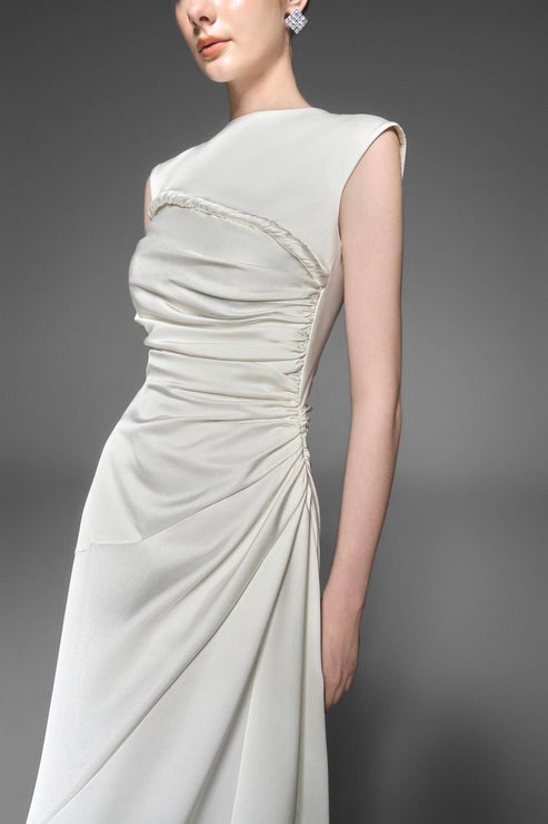 Women's Lexie A-line Draped Silk Blend Midi Dress XS/S/M/L/XL Beige ...