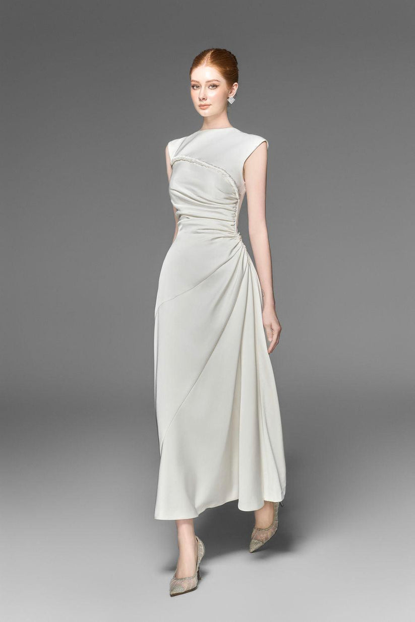 Women's Lexie A-line Draped Silk Blend Midi Dress XS/S/M/L/XL Beige ...