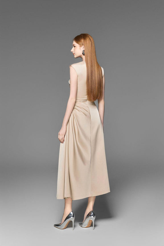 Women's Lexie A-line Draped Silk Blend Midi Dress XS/S/M/L/XL Beige ...