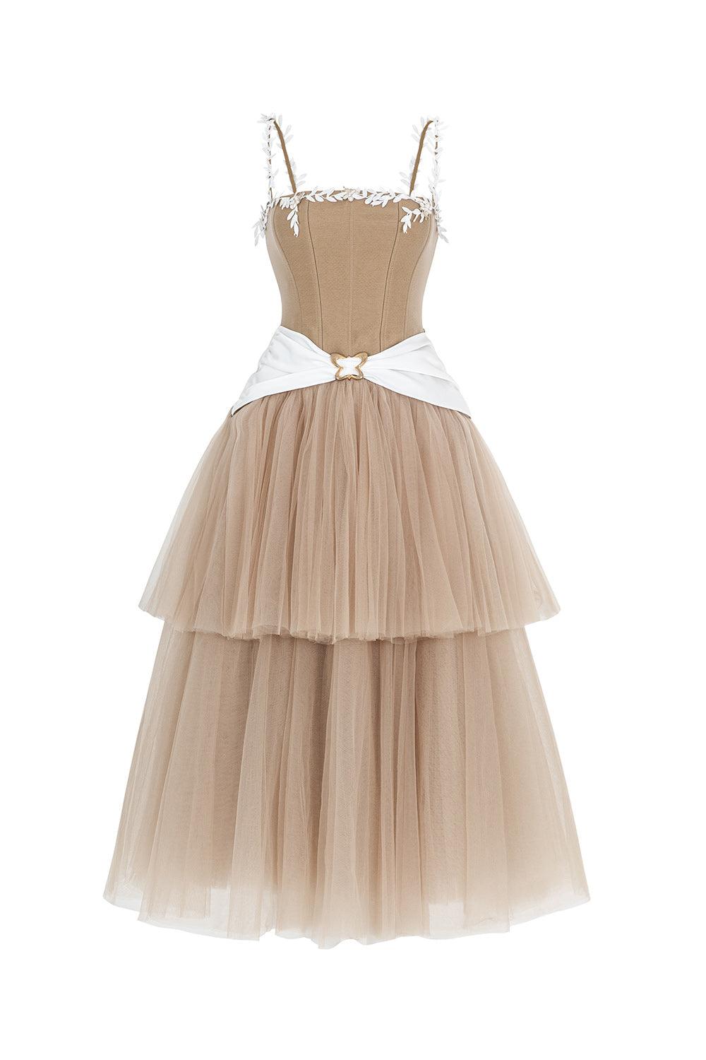 Women's Lincold Gathered Layered Mesh Taffeta Calf Length Dress XS/XS/S ...