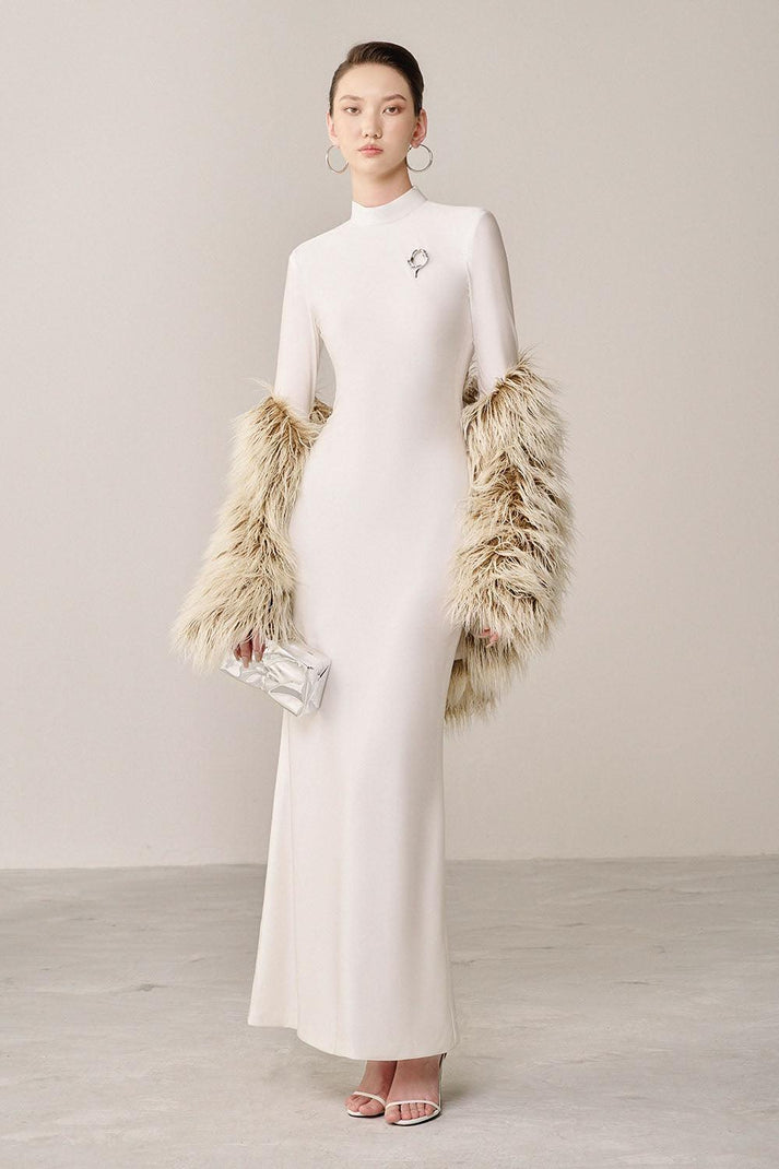 Women's Liquid Sheath Mock Neck Spandex Ankle Length Dress S/M/L ...