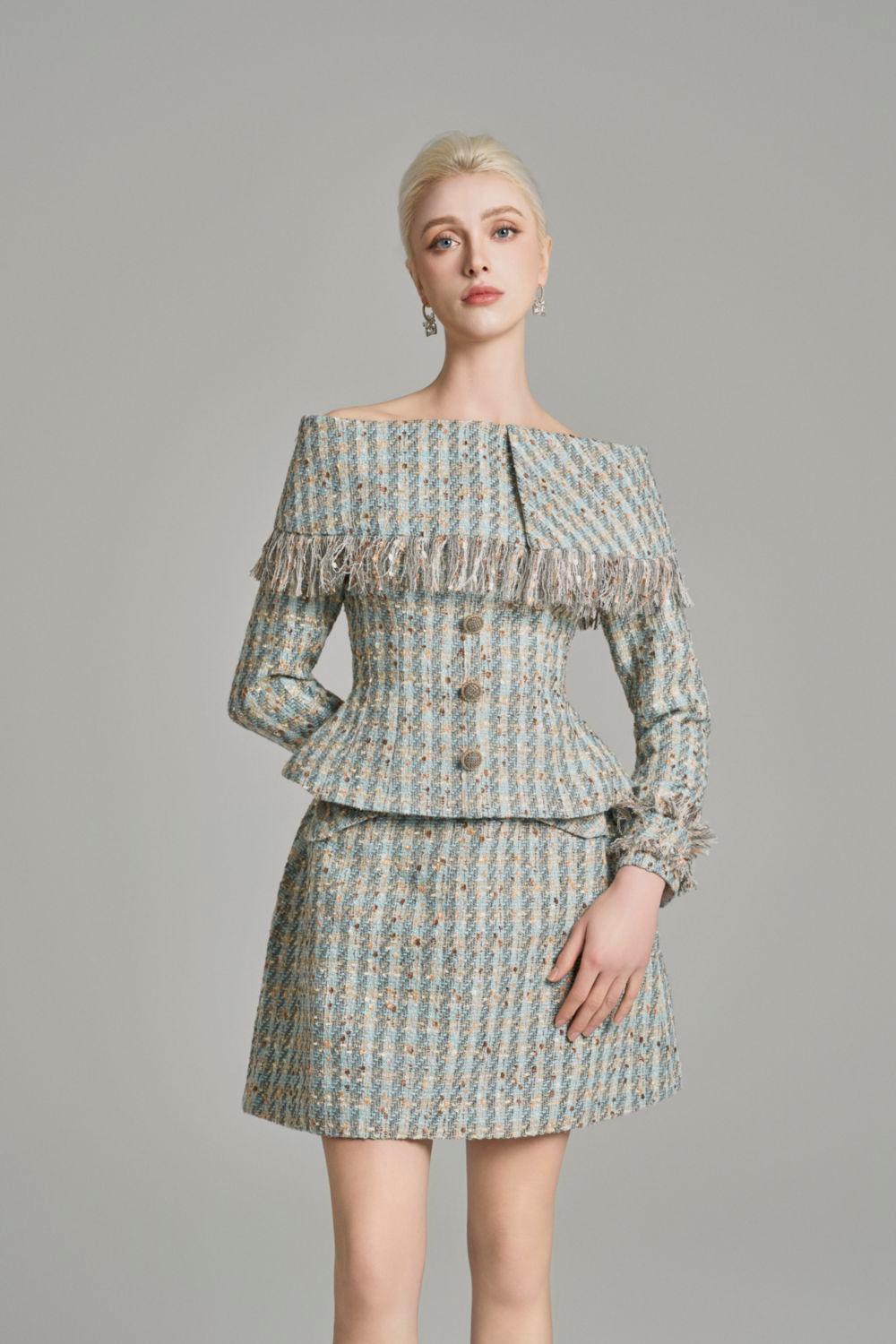 Women's Loretta A-line Side Pocket Tweed Mini Skirt S/M/L Blue Grey ...