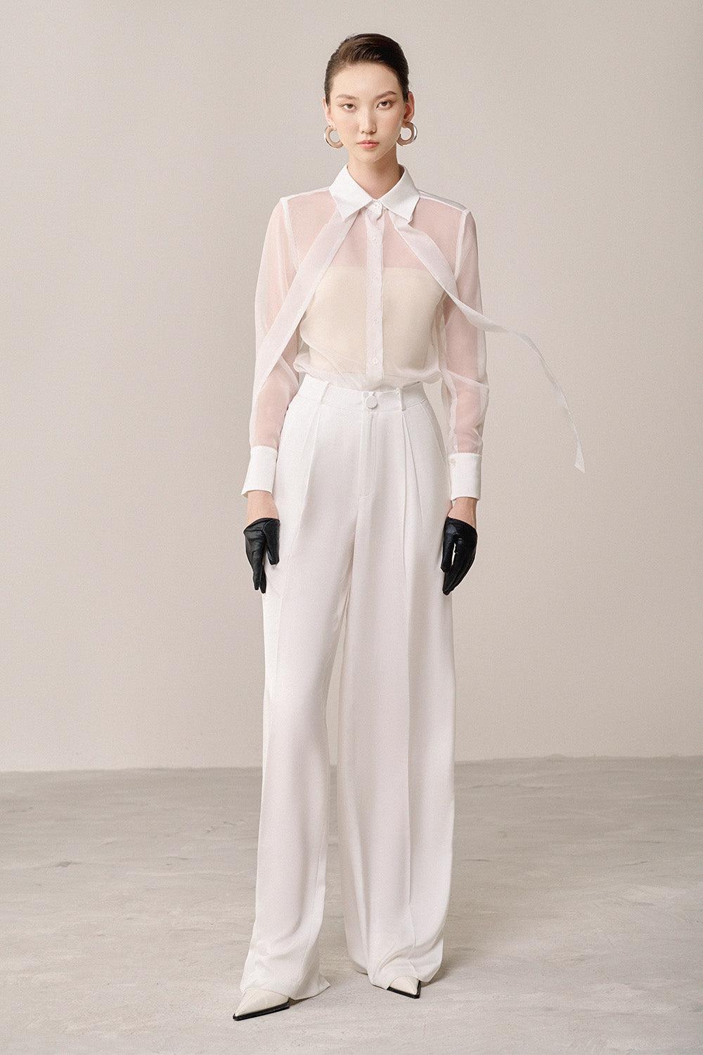 Women's Luffi Straight See-Through Organza Shirt S/M/L/Customize White ...