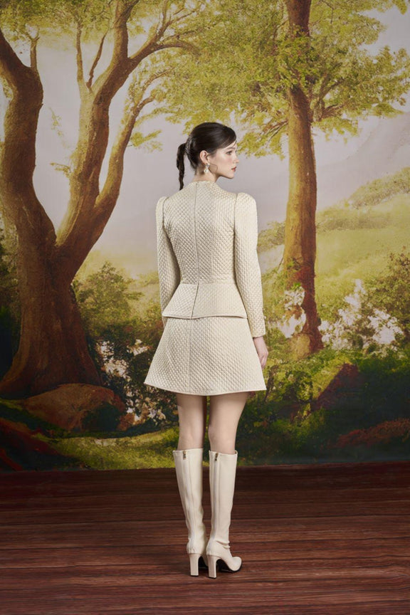 Women's Luisa A-line Long Sleeved Tweed Mini Dress S/M/L Cream MEAN BLVD