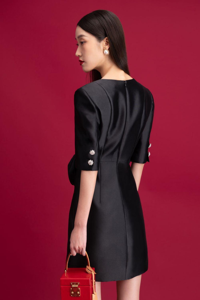 Women's Lulu A-line V-Neck Taffeta Mini Dress S/M/L Black MEAN BLVD