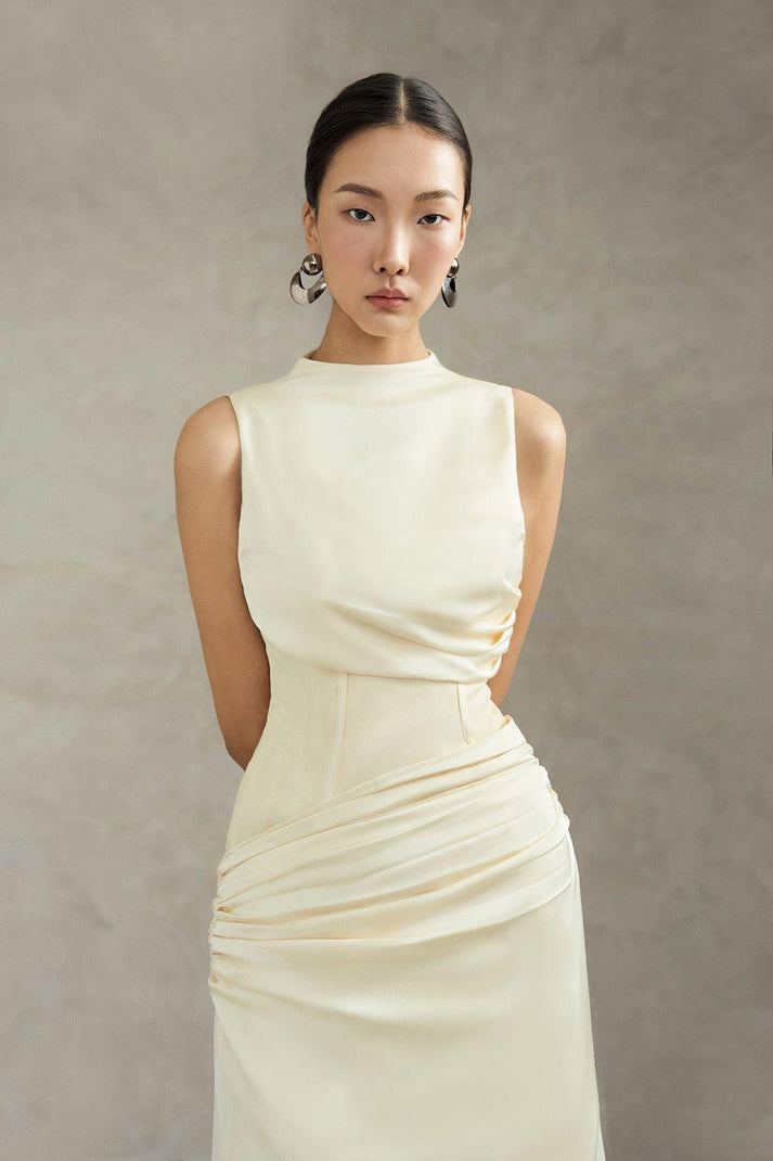 Women's Maisie A-line Corset Waist Silk Ankle Length Dress S/M/L/XL ...