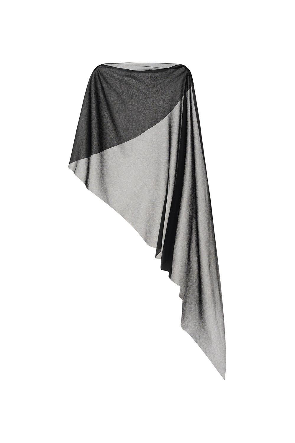 Women's Maren Asymmetric See-Through Chiffon Cape Oversize Black MEAN BLVD